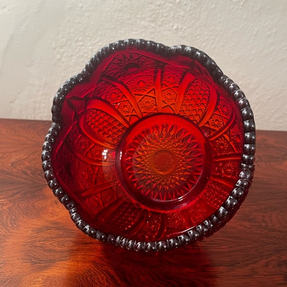 Vintage | Accents | Vintage Indiana Glass 6 Rose Red Carnival Glass ...